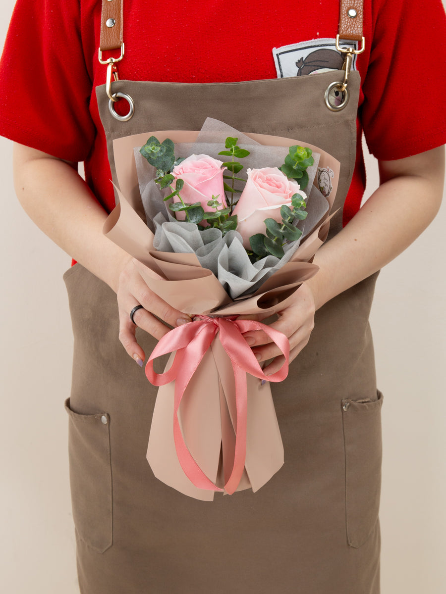 Double Admire | Pink Rose and Eucalyptus Hand Bouquet – Flower Sugar