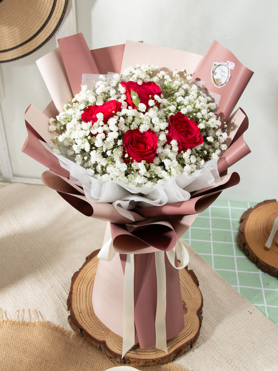 Angel Blooms| Rose & Baby's Breath Bouquet – Flower Sugar