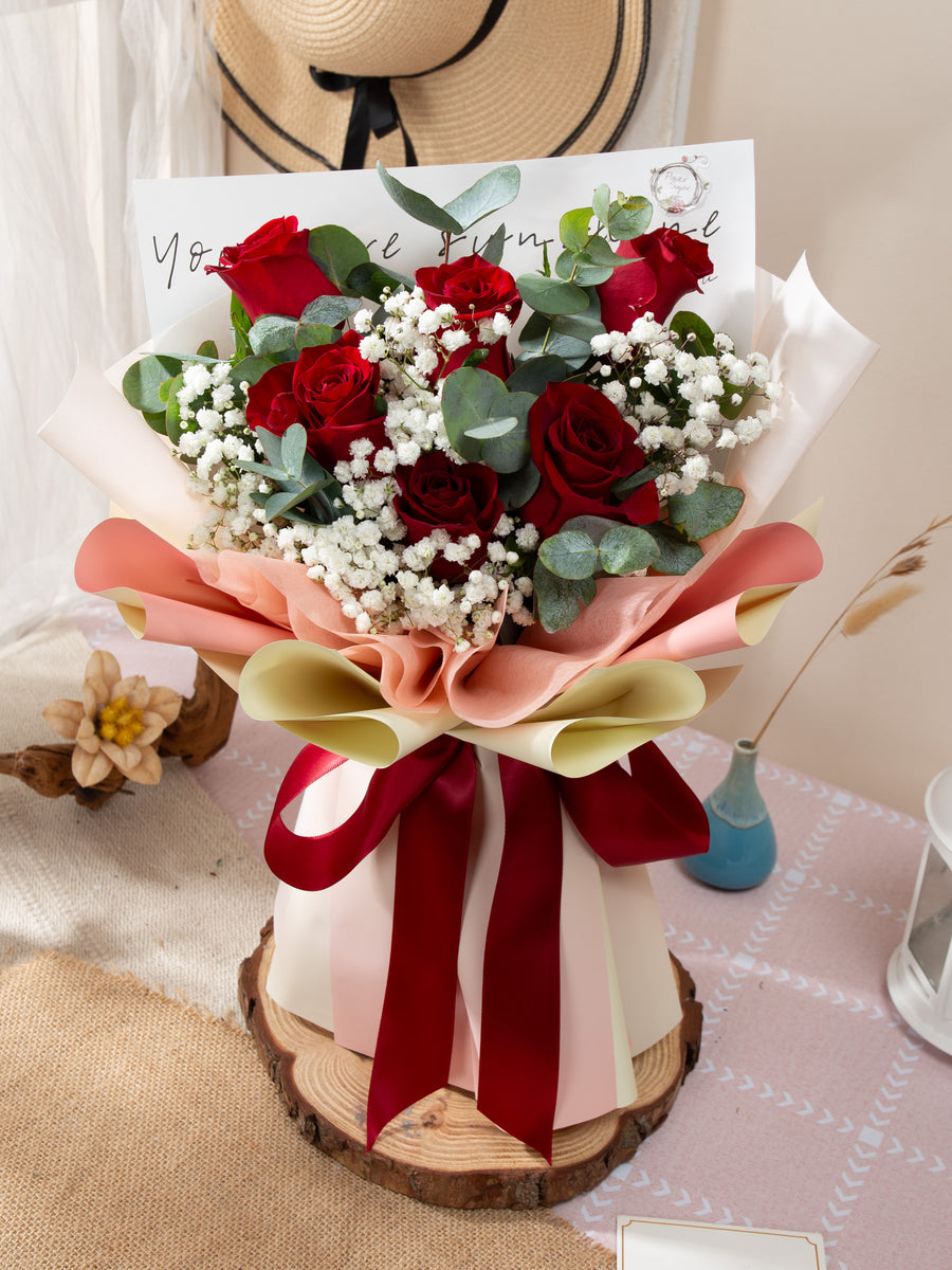 Deluxe Red | Red Kenya Rose Bouquet With Baby's Breath – Flower Sugar
