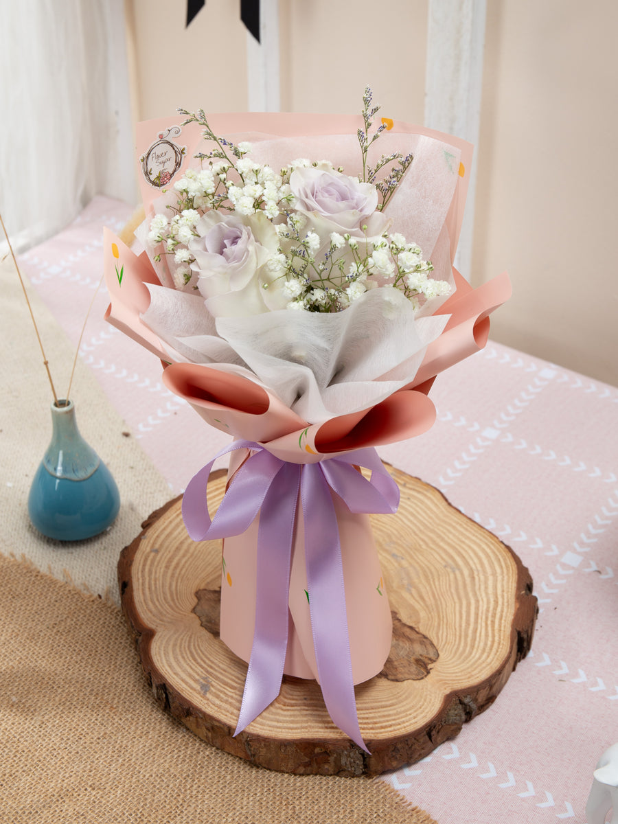 Double Enchantment | Mini Soft Purple Rose Hand Bouquet – Flower Sugar