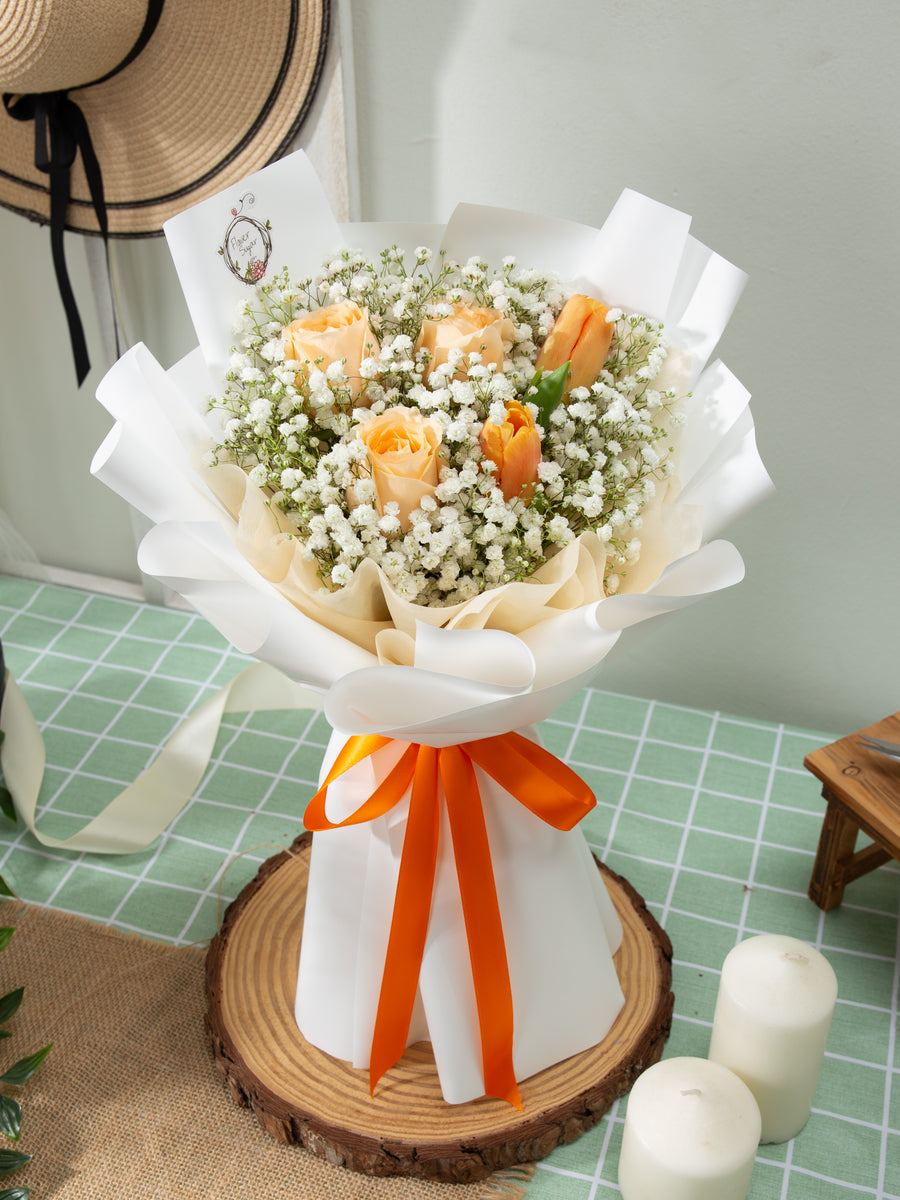Milky Way | Rose, Tulip, Baby's Breath Hand Bouquet – Flower Sugar
