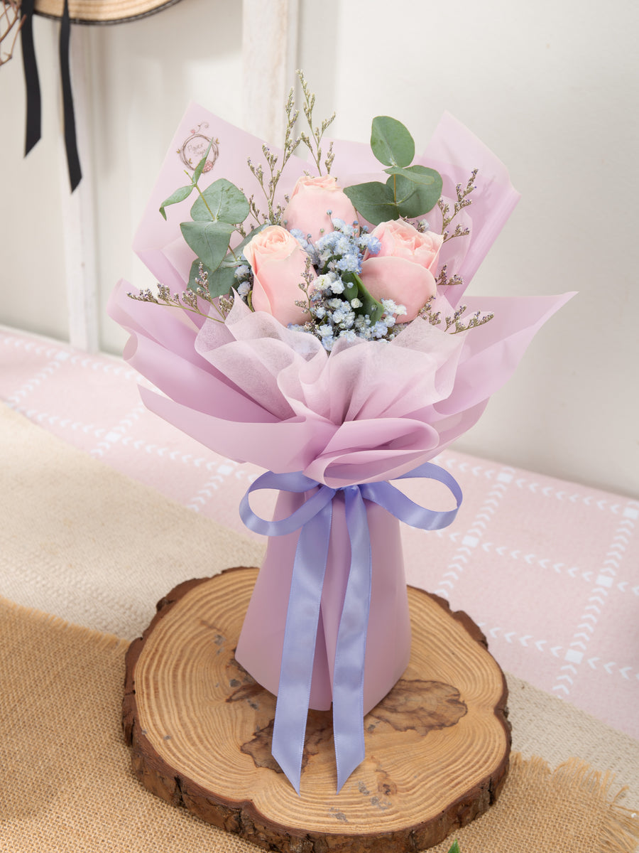 Pink Rosella | Pink Rose Bouquet With Baby's Breath – Flower Sugar