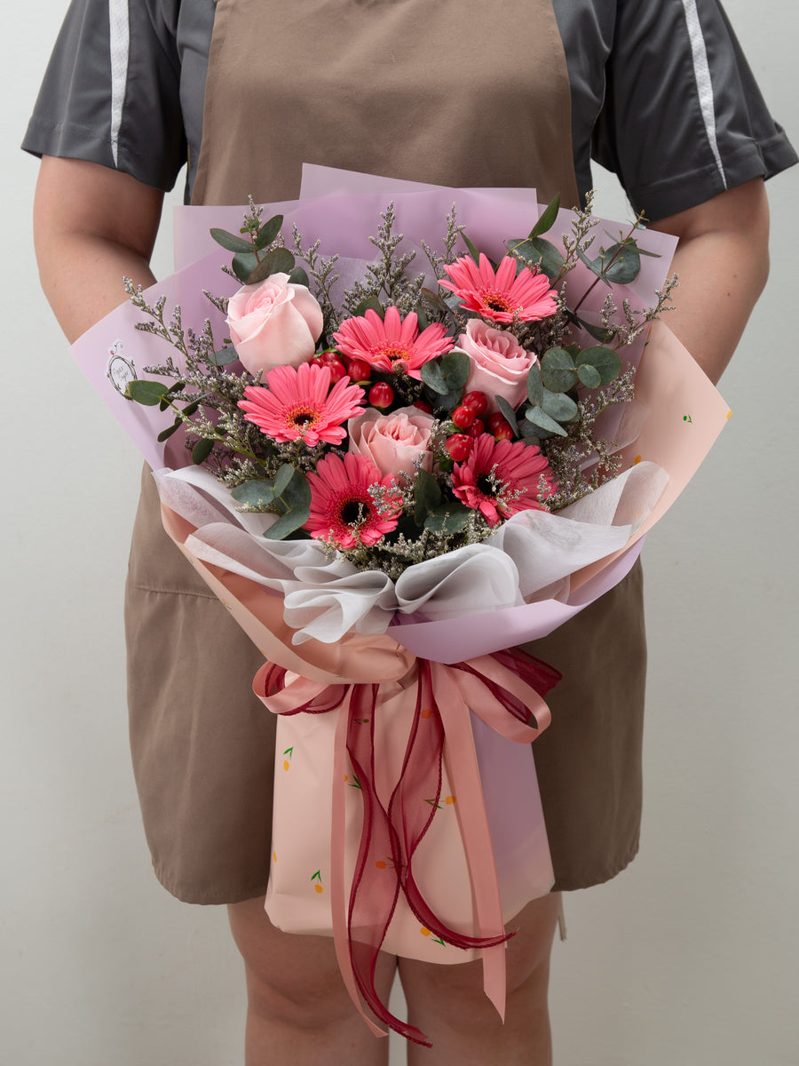 Pink Flair | Pink Rose & Pink Gerbera Daisy Bouquet – Flower Sugar