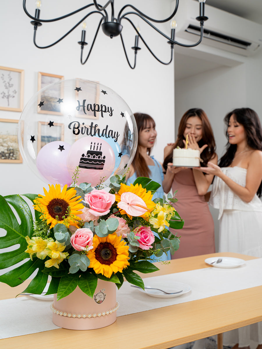 Sunny Box | Sunflower With Balloon – Flower Sugar