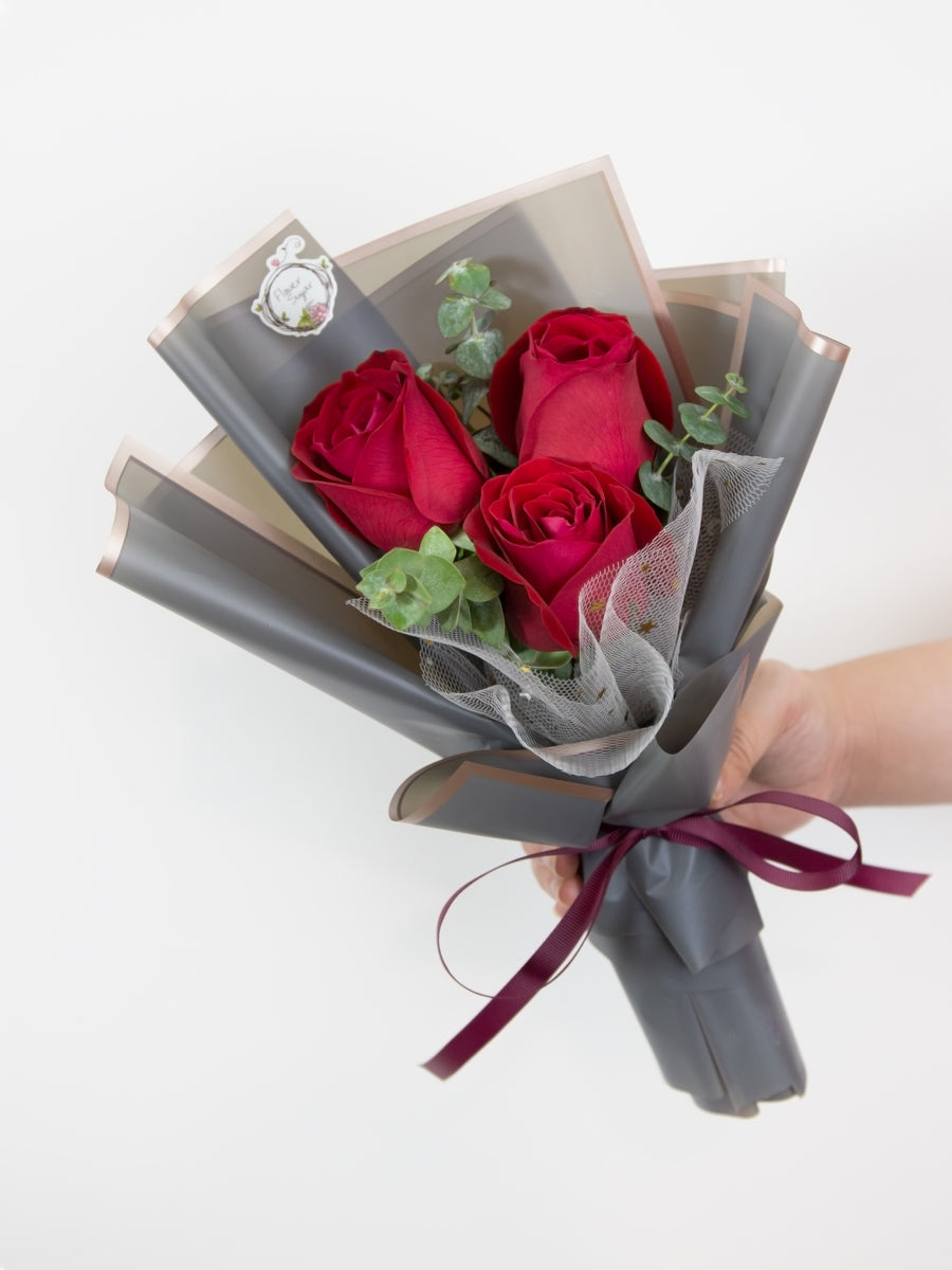 Mini Red | Mini Red Rose and Eucalyptus Baby Blue Hand Bouquet – Flower ...